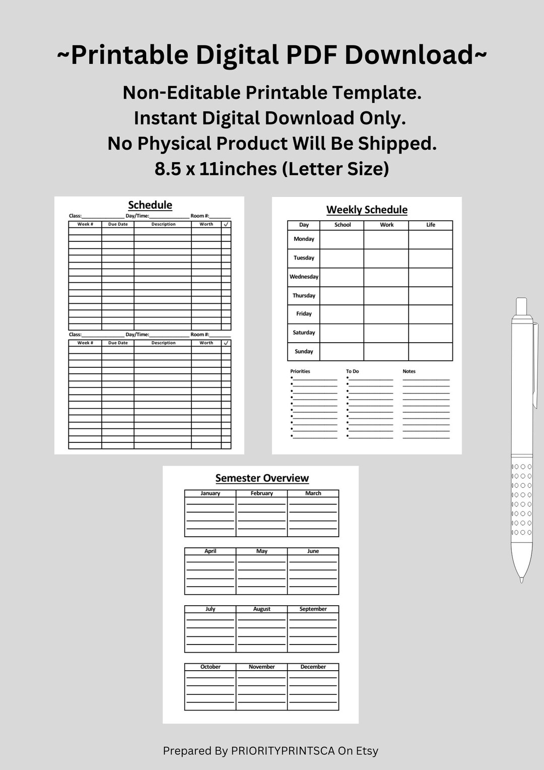 Student Schedules, Planners, Organization, Productivity Sheets ...