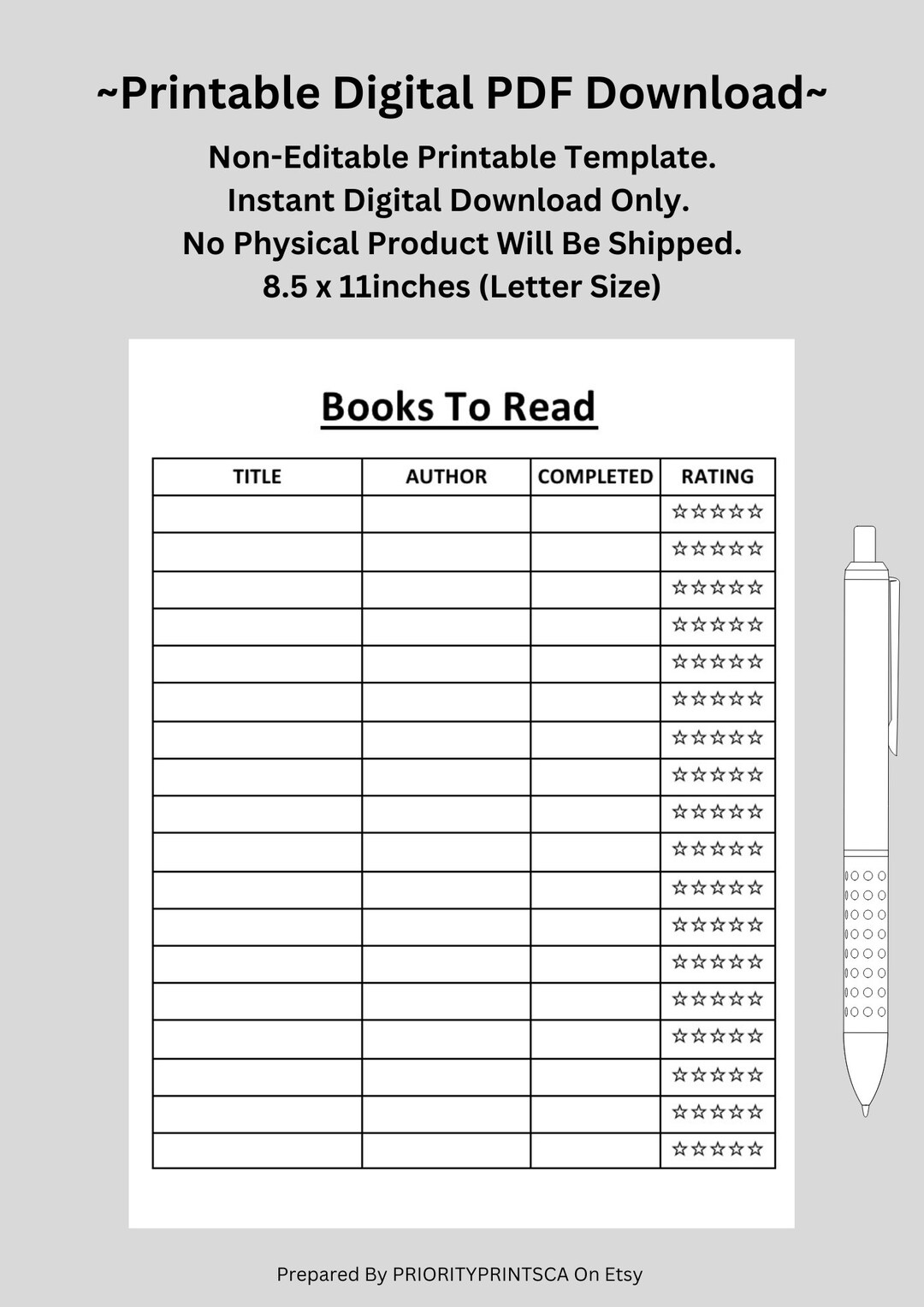 Books to Read With Rating Template, Book Lover Template Sheet ...