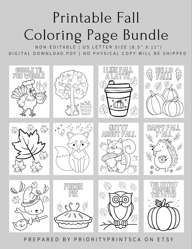 Fall Coloring Page Bundle of 12 | Printable Fall Colouring Pages - Etsy