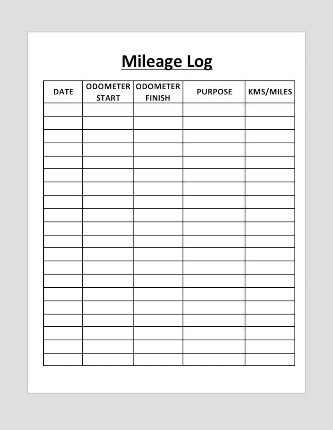 Mileage Log. Miles and Kms Tracker. Business Vehicle Log. Miles and Kms ...