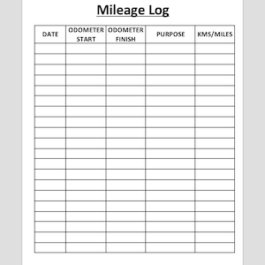 Mileage Log. Miles and Kms Tracker. Business Vehicle Log. Miles and Kms ...