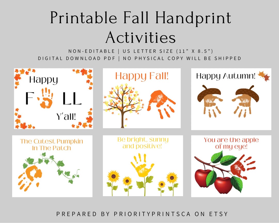 Fall Handprint Art Activity Bundle for Kids | Printable | US Letter ...