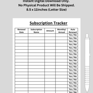 Subscription Tracker Sheet. Personal Finances. Monthly Subscriptions ...