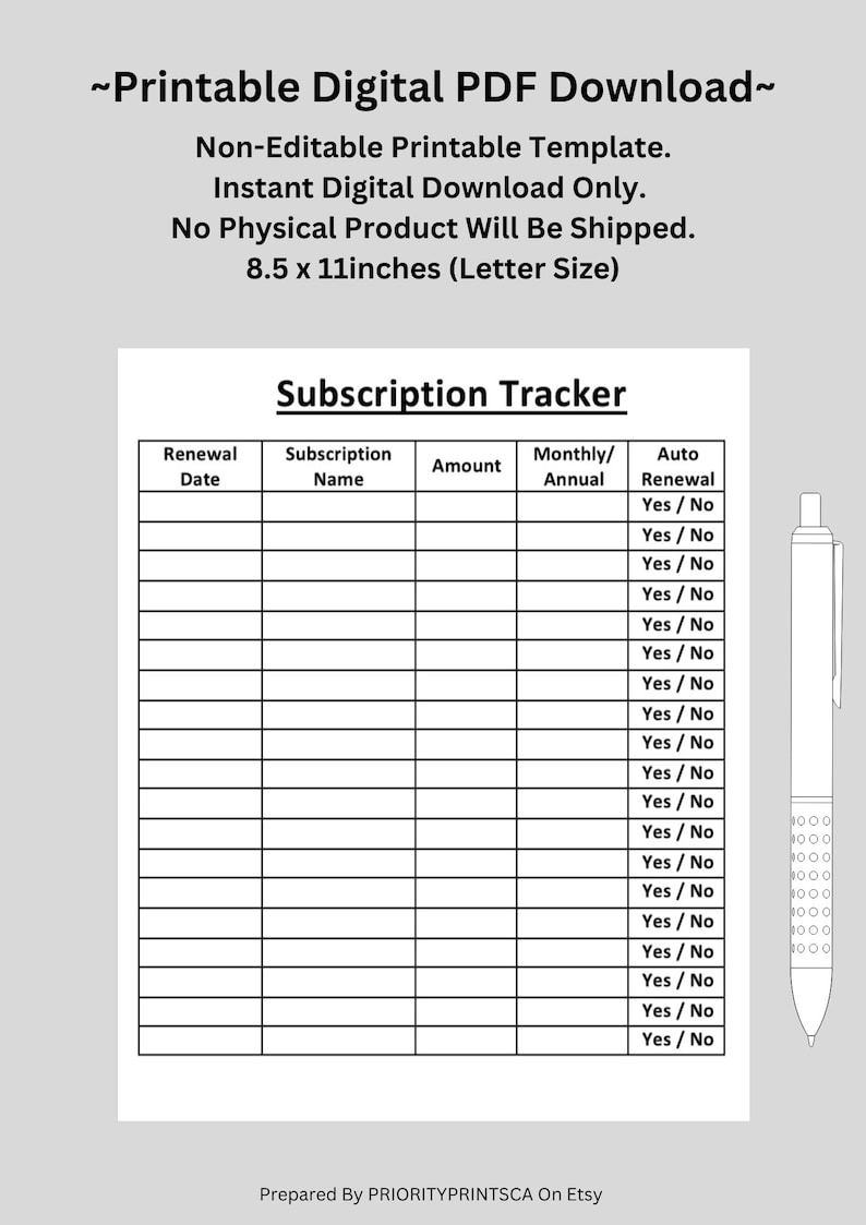 Subscription Tracker Sheet. Personal Finances. Monthly Subscriptions ...