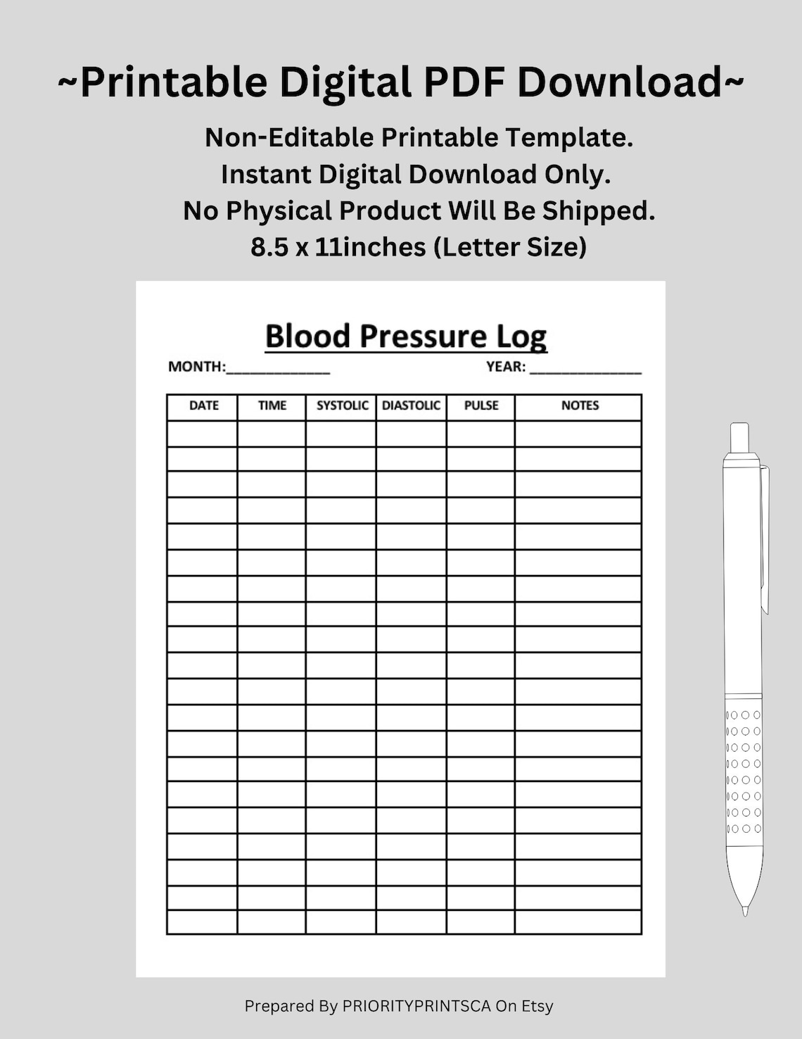 Blood Pressure Log. Medical Health. Systolic/diastolic. High and Low ...