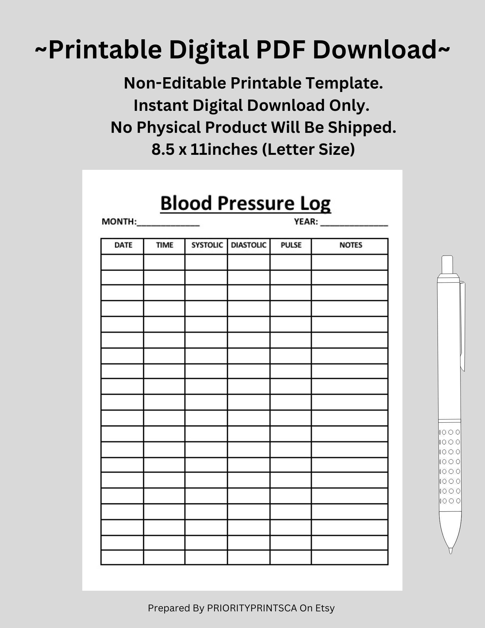 Blood Pressure Log. Medical Health. Systolic/diastolic. High and Low ...