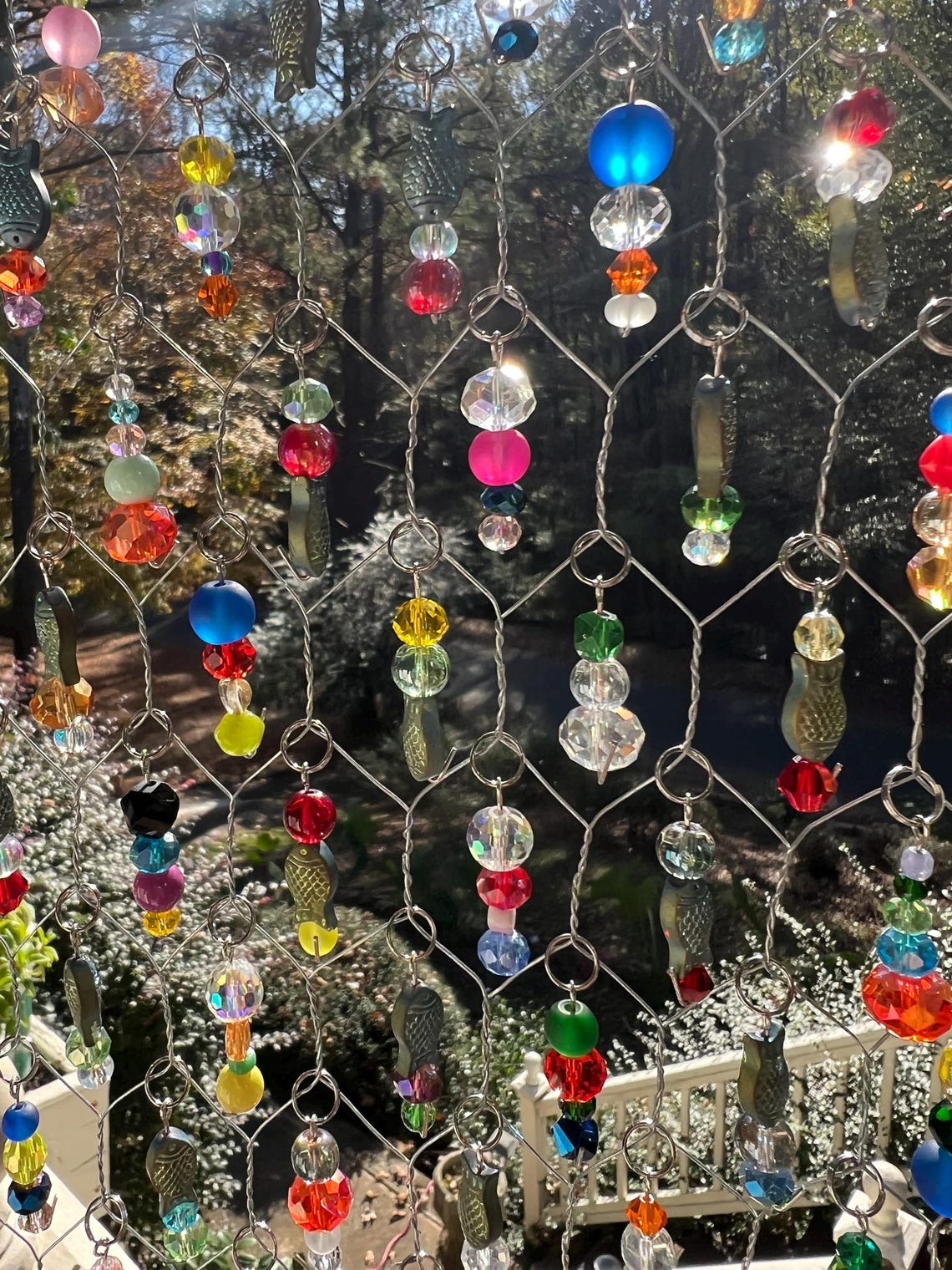 FISH CHICKEN WIRE Sun Catcher-crystal, Glass Handmade Outdoor, Garden ...