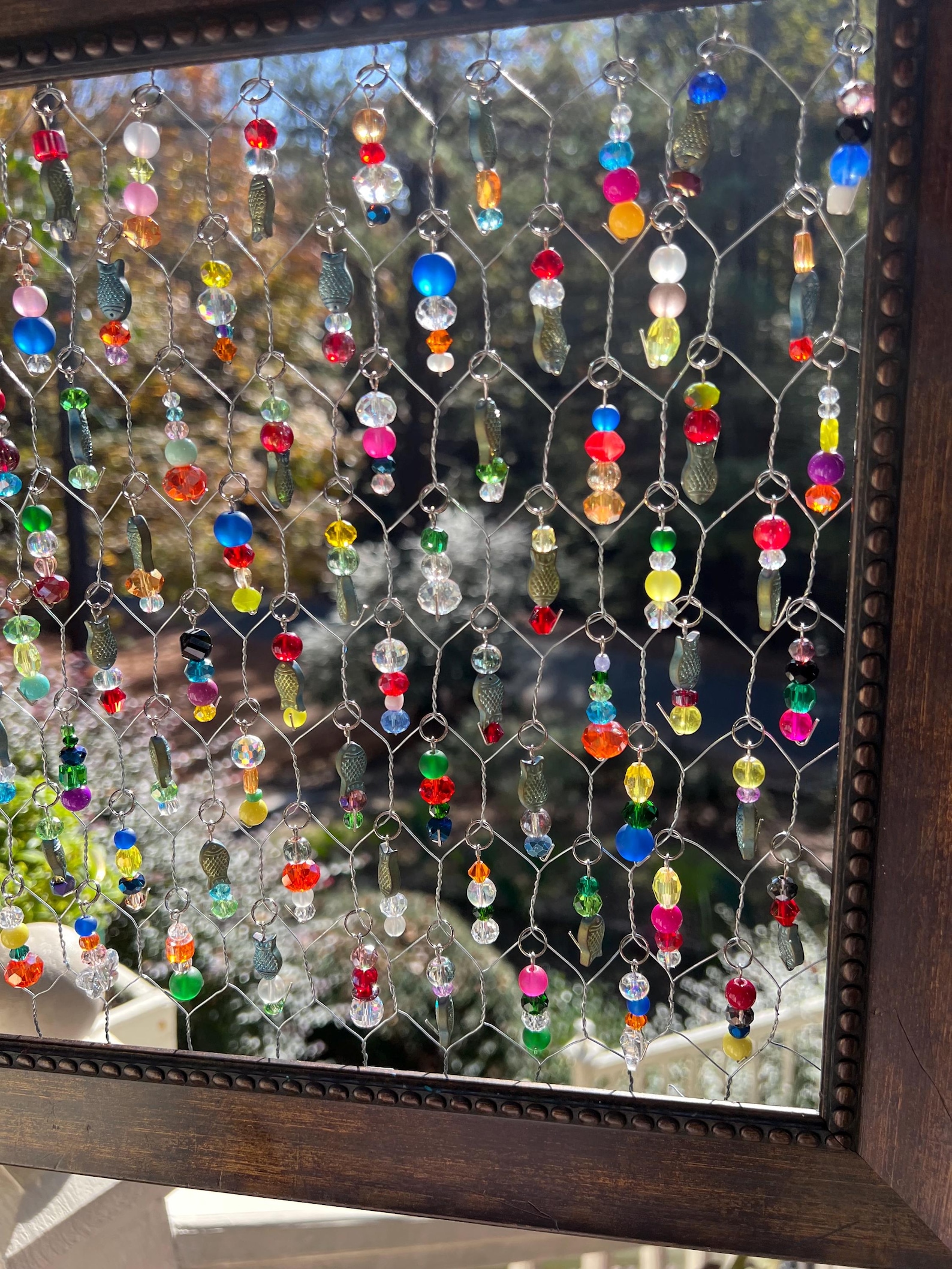 FISH CHICKEN WIRE Sun Catcher-crystal, Glass Handmade Outdoor, Garden ...