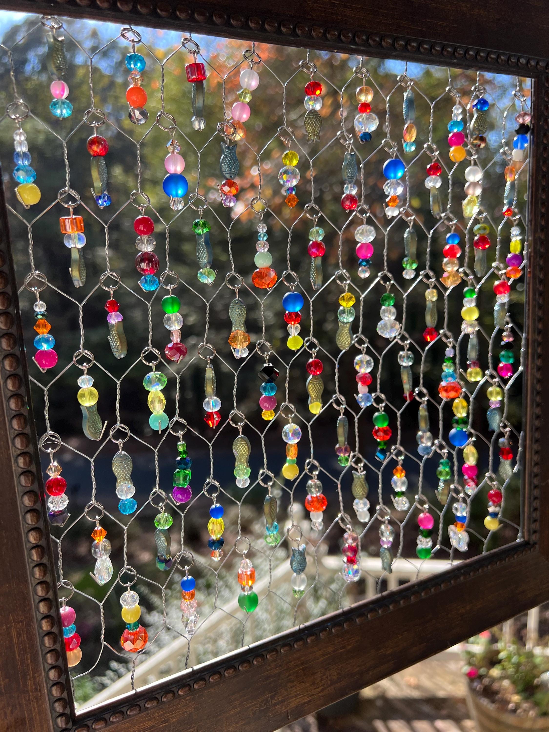 FISH CHICKEN WIRE Sun Catcher-crystal, Glass Handmade Outdoor, Garden ...