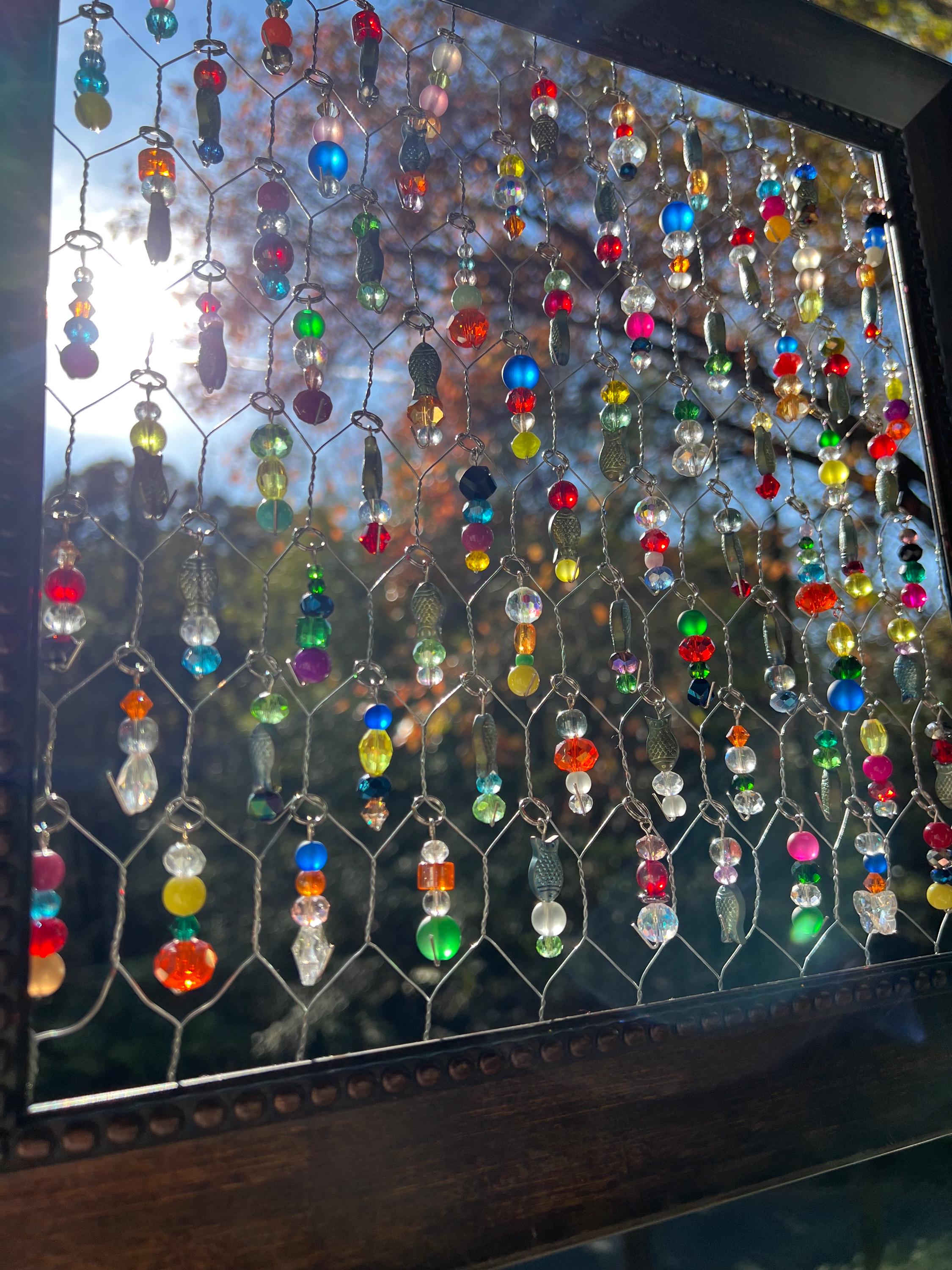 FISH CHICKEN WIRE Sun Catcher-crystal, Glass Handmade Outdoor, Garden ...