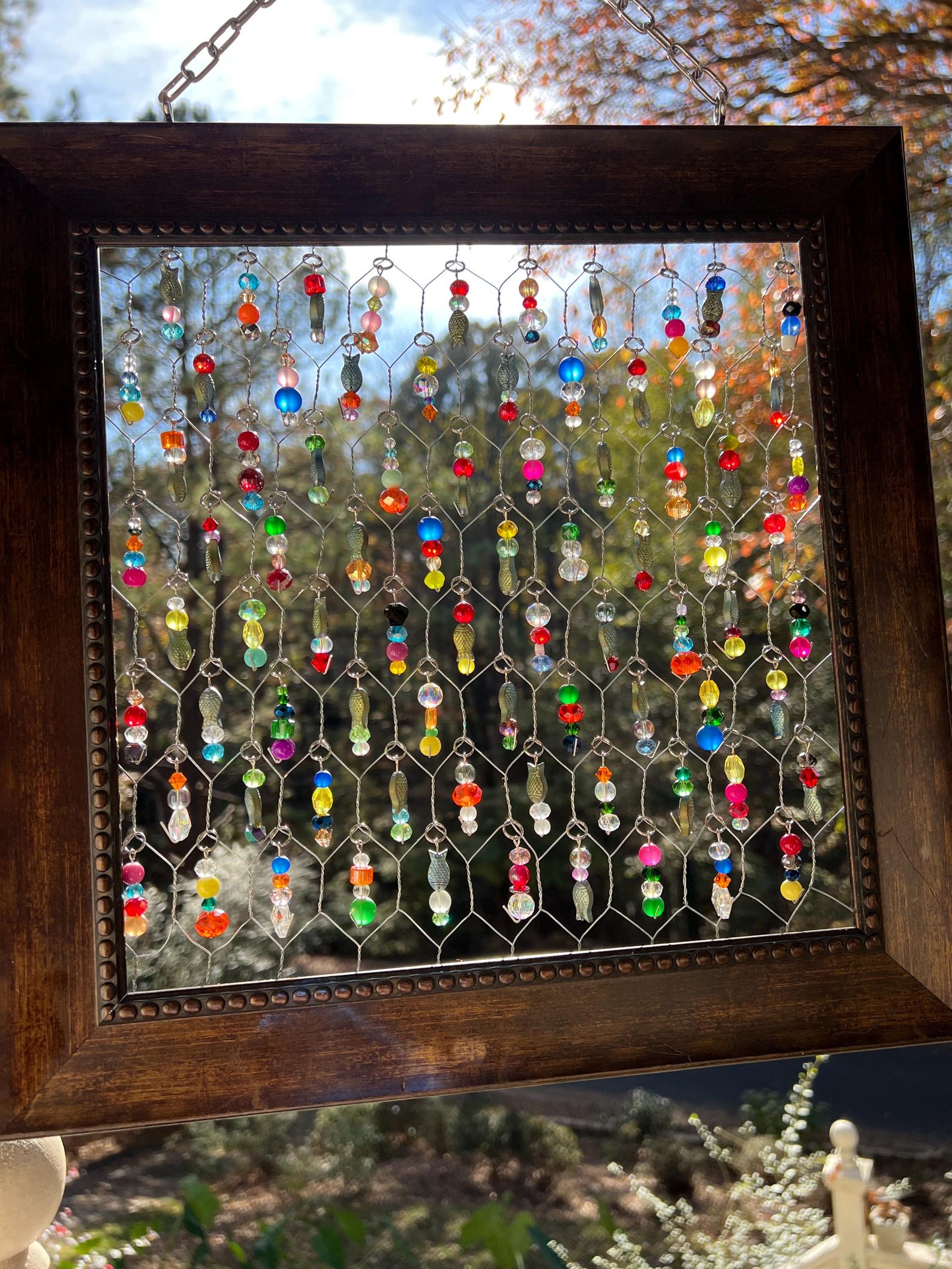 FISH CHICKEN WIRE Sun Catcher-crystal, Glass Handmade Outdoor, Garden ...