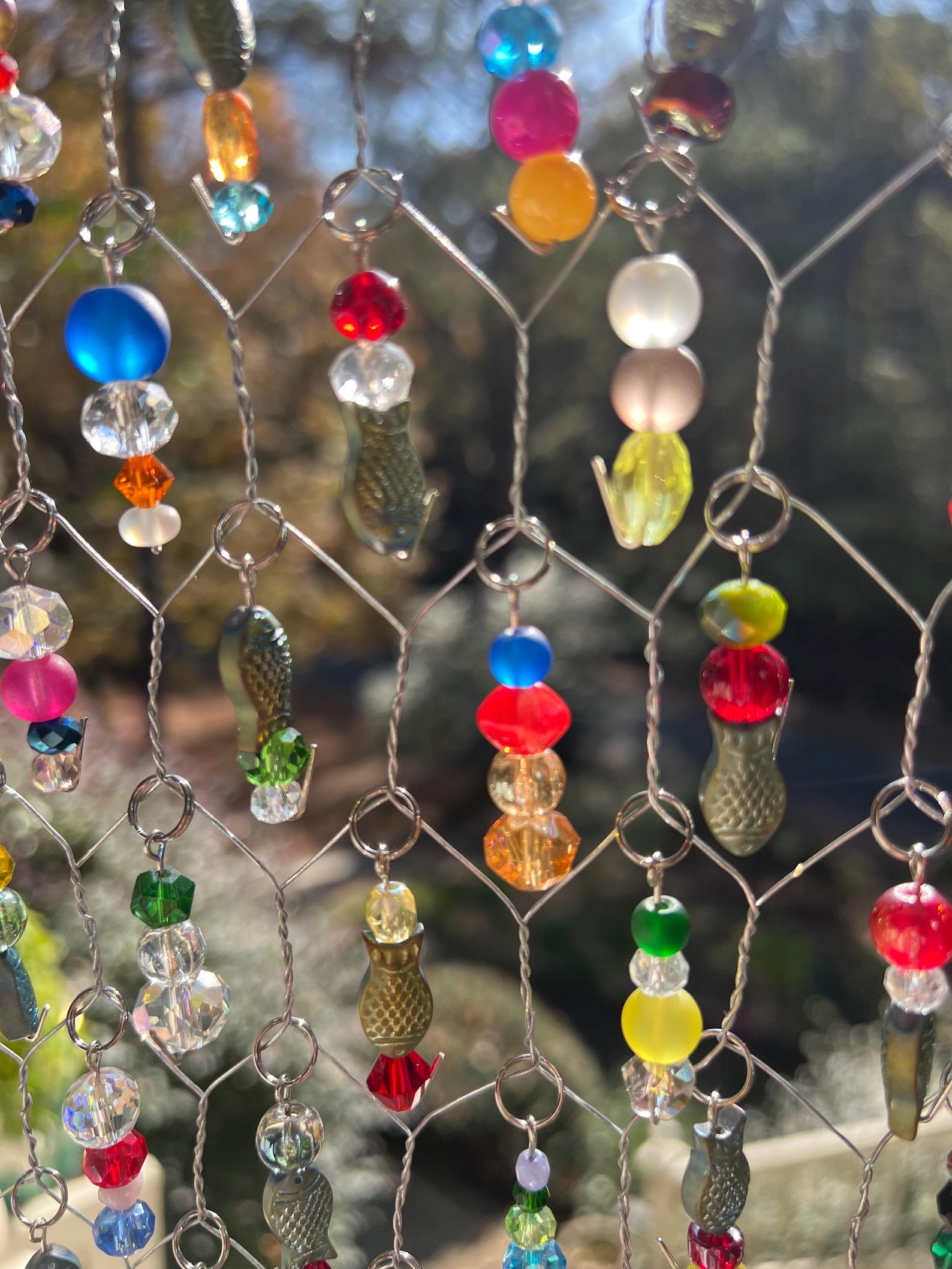 FISH CHICKEN WIRE Sun Catcher-crystal, Glass Handmade Outdoor, Garden ...