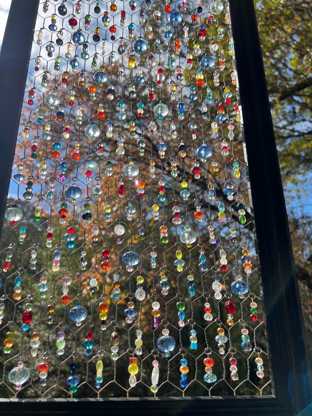 BLUE LARGE COLORFUL Chicken Wire Sun Catcher- Hippie Boho Hanging ...