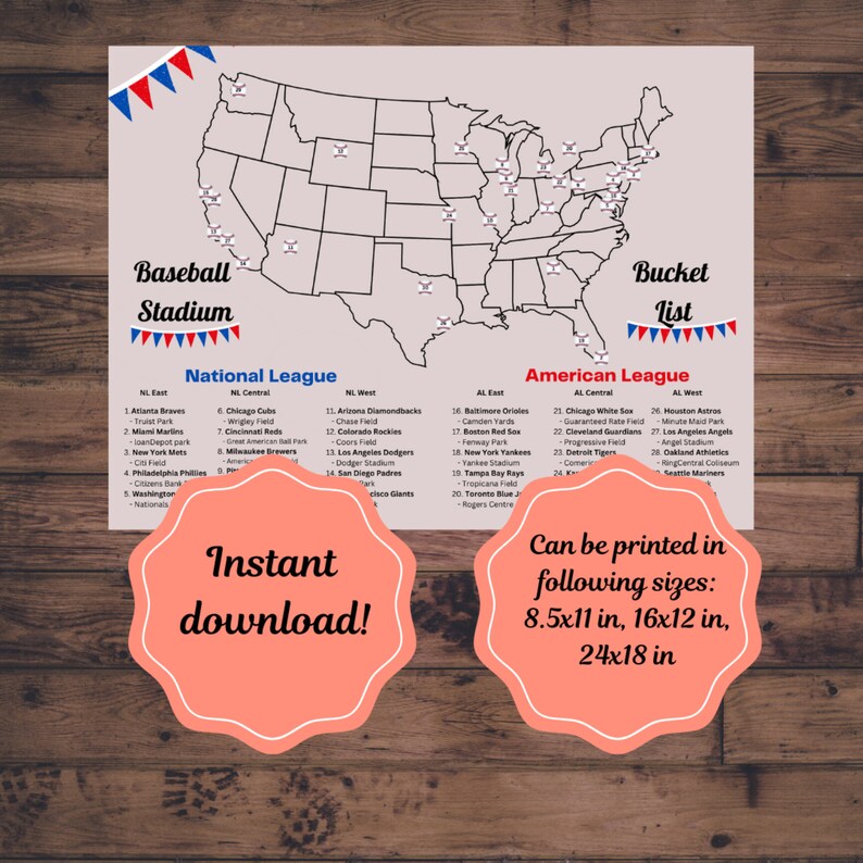 Baseball Stadium Map Baseball Stadium Travel Map Baseball - Etsy