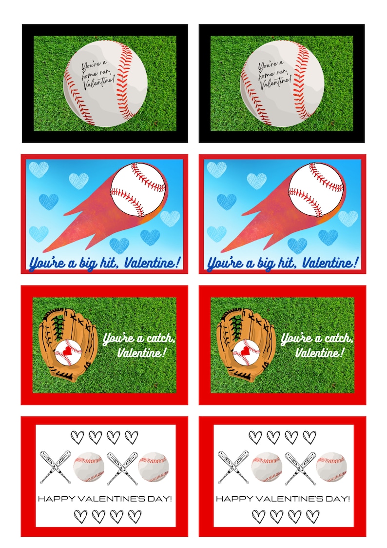 Baseball Valentine Cards, Classroom Valentines Day Printables, Baseball ...
