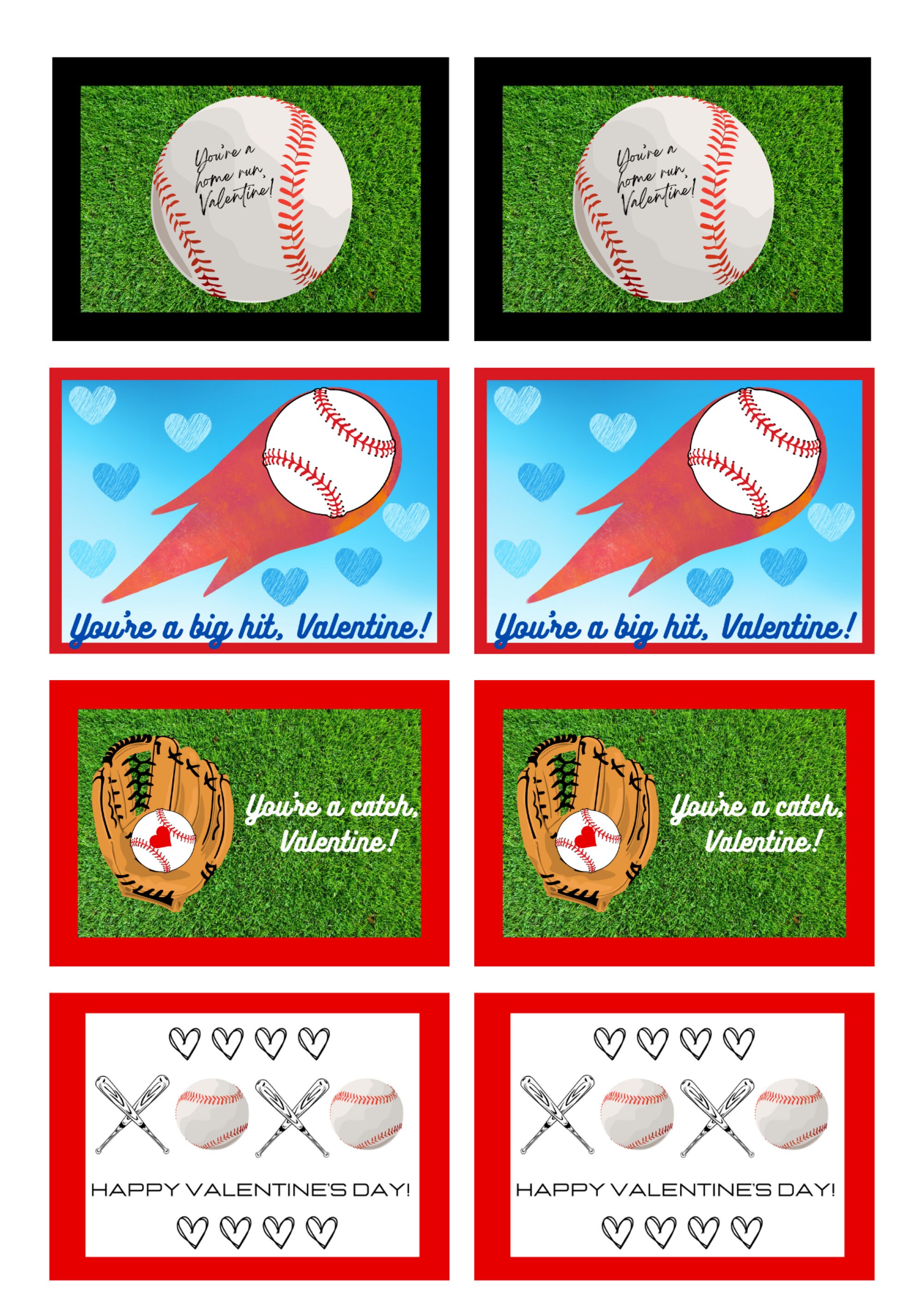 Baseball Valentine Cards, Classroom Valentines Day Printables, Baseball ...