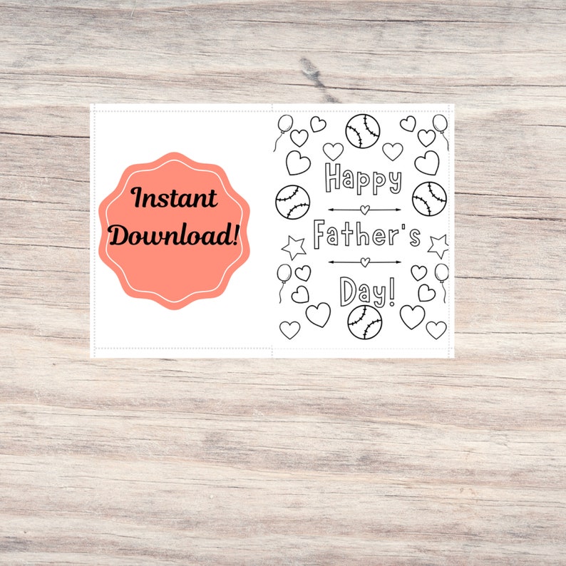 Baseball Father's Day Card, Father's Day Coloring Card, Baseball Gift ...