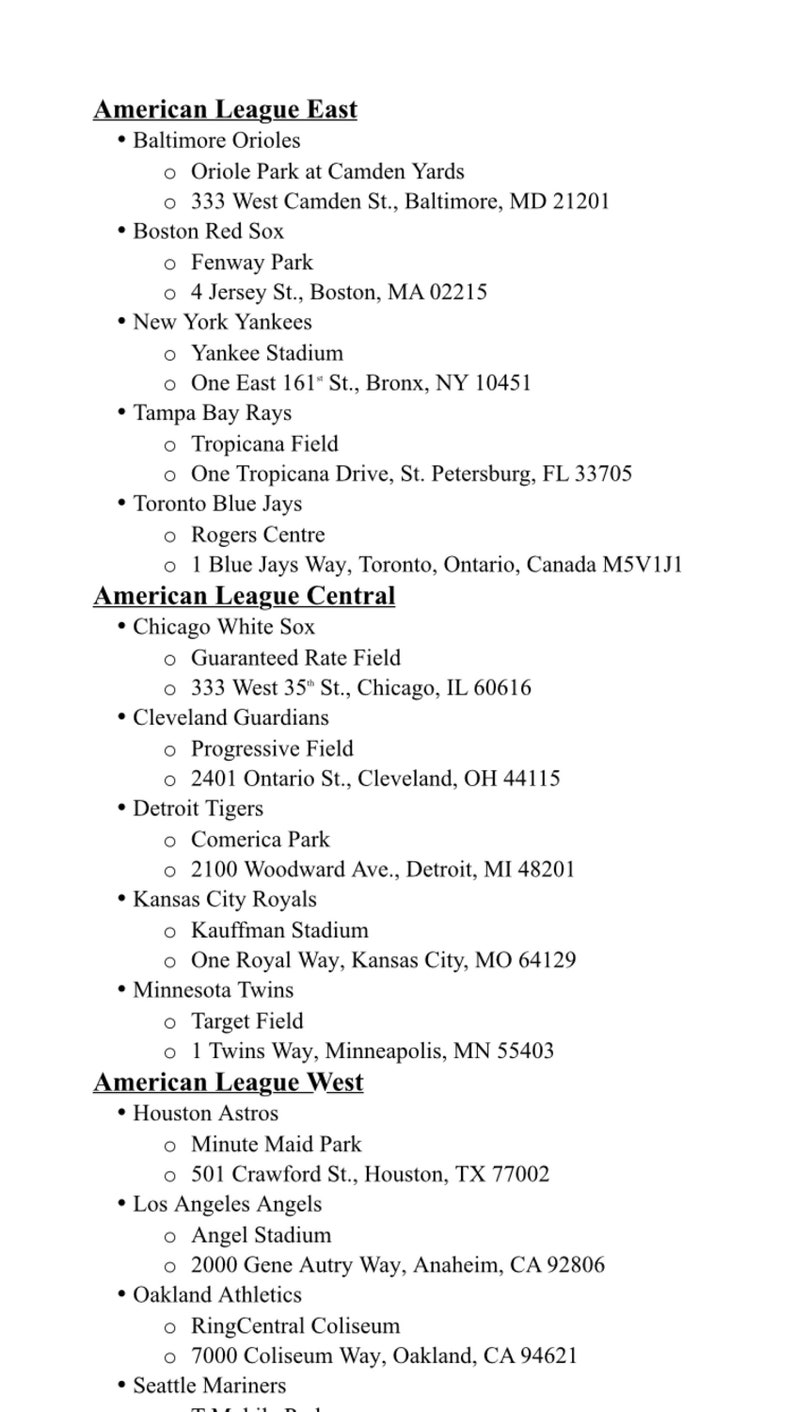 Baseball Stadium Tracker Printable, Baseball Stadium Bucket List, MLB ...