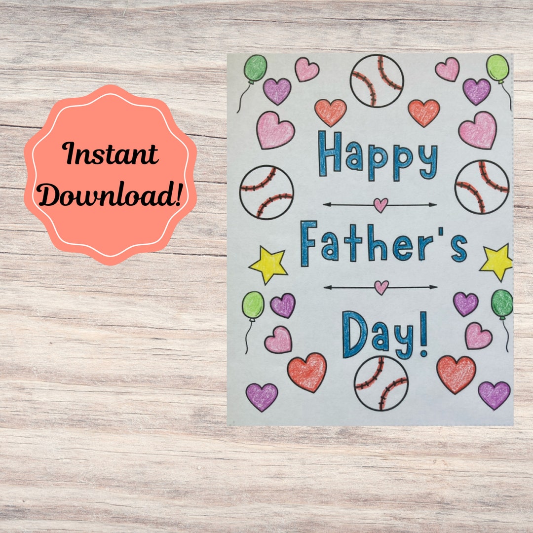 Baseball Father's Day Card, Father's Day Coloring Card, Baseball Gift ...
