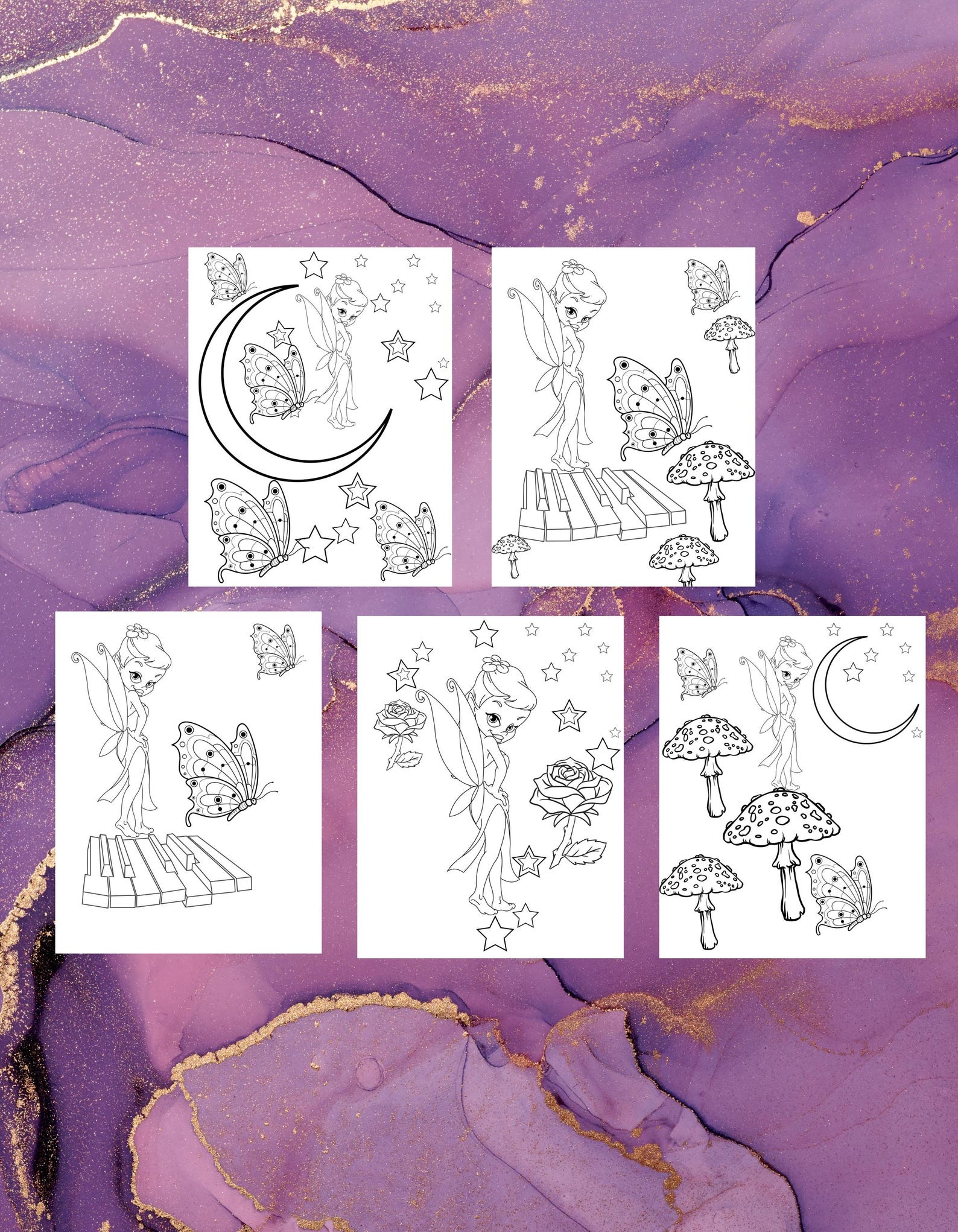 Fairy Coloring Book, Fairytale Fairy Tales Fairies Mushrooms Piano Keys ...