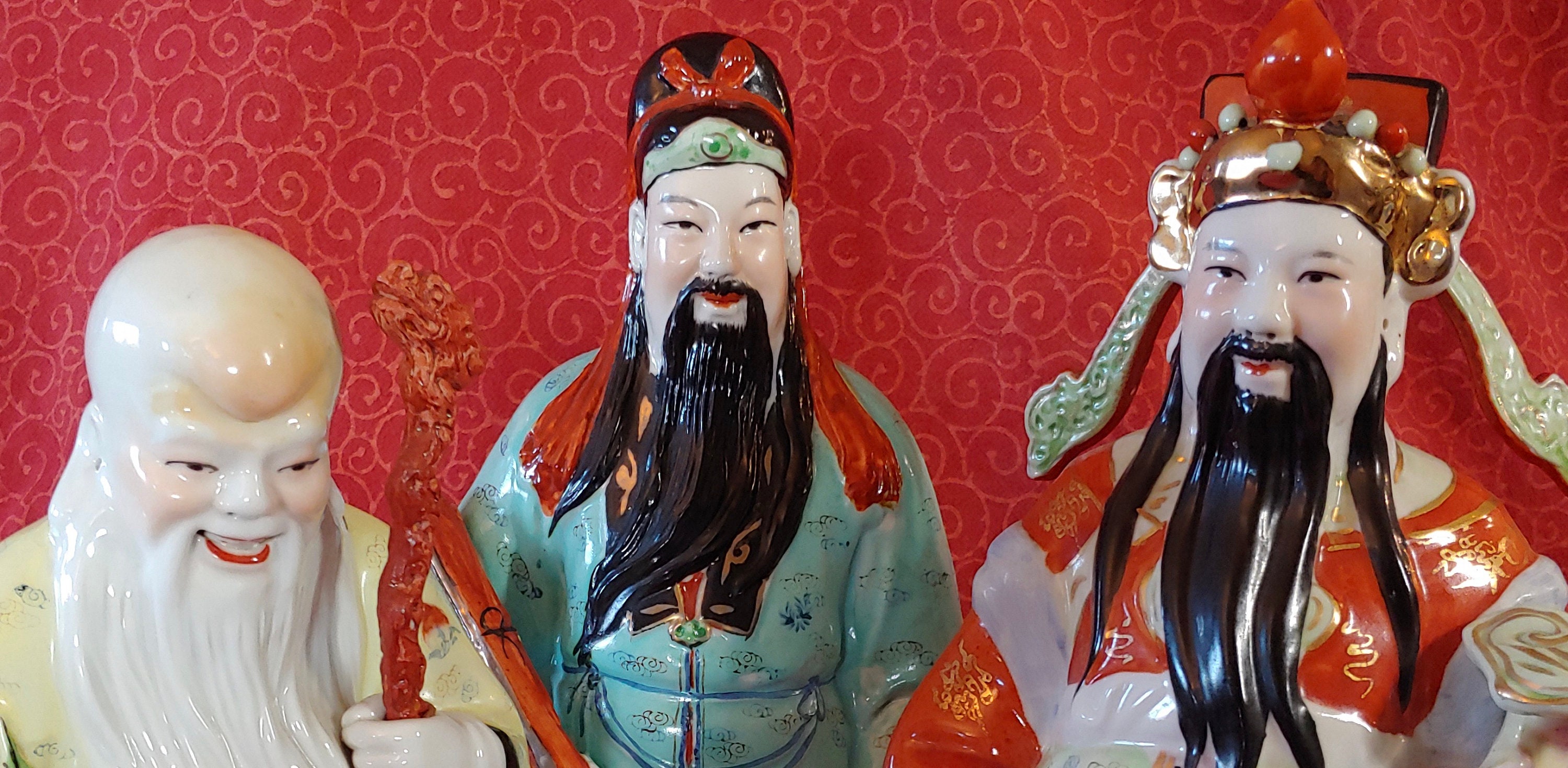 1970s FU LU SHOU 14 Three Vintage Porcelain Statues Chinese Sanxing ...