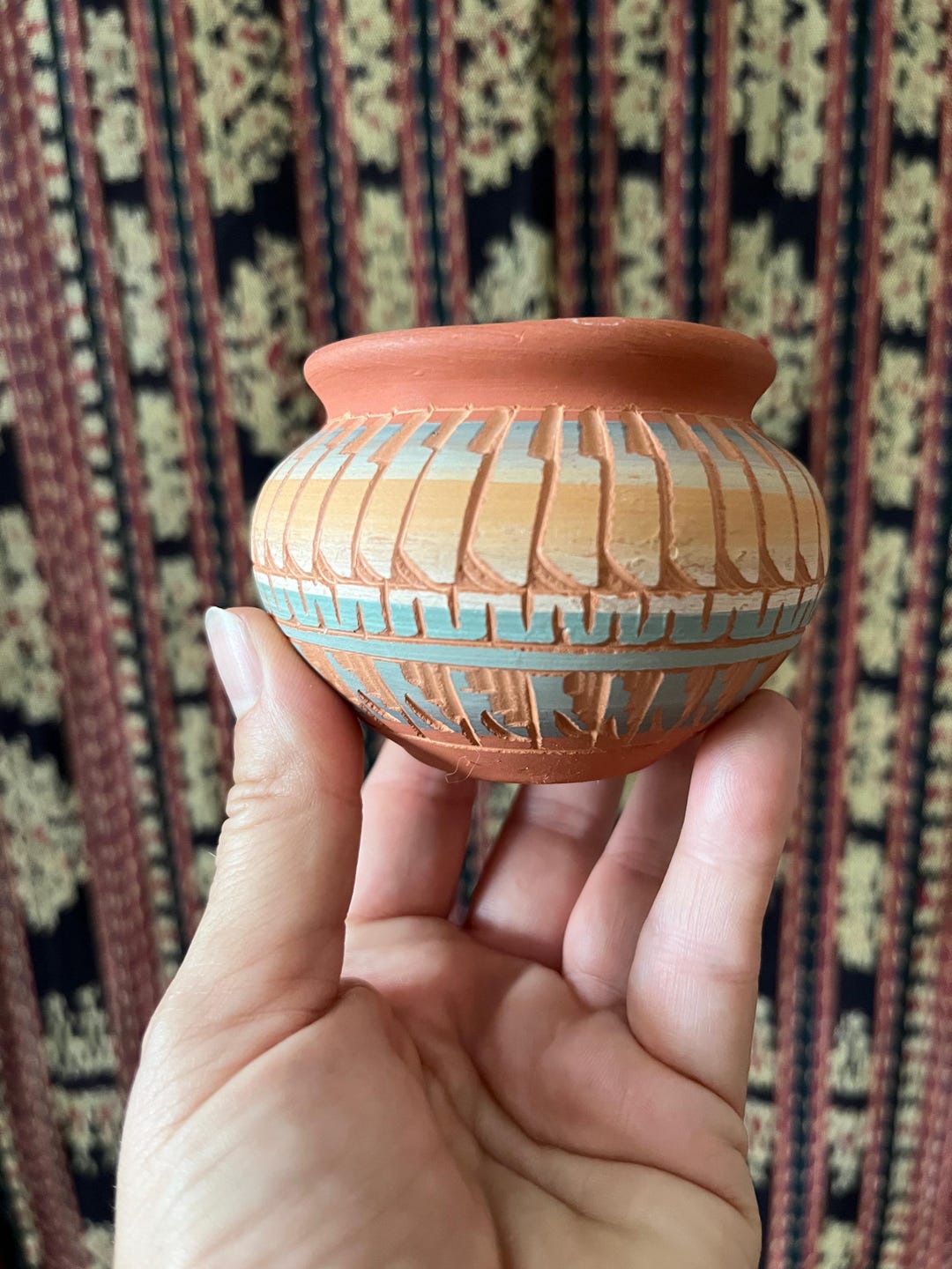 Vintage Navajo Scratched Clay Pot Signed SB Shiprock NM With ...
