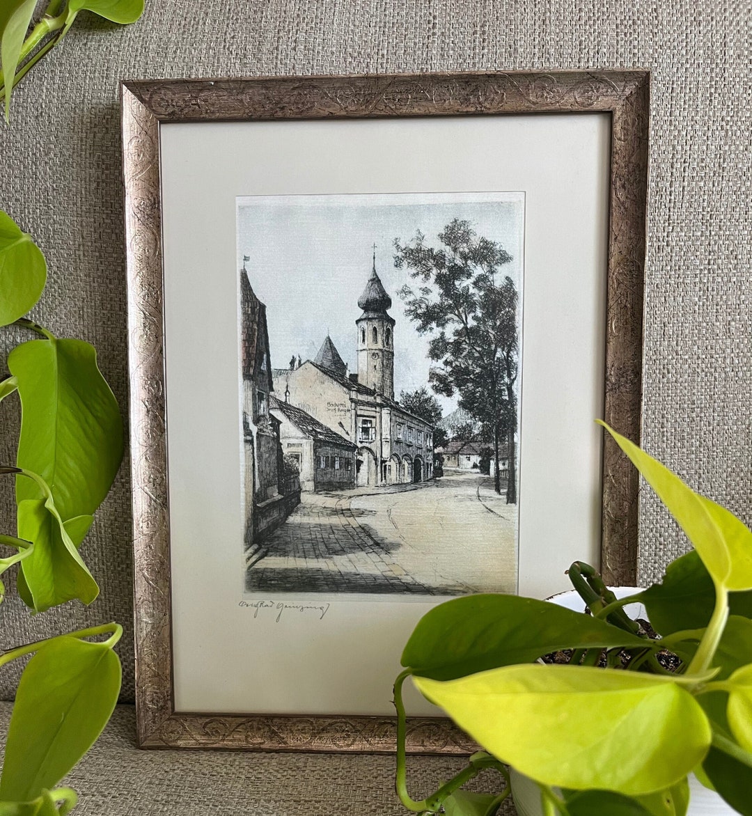 Signed HANS LEISCH ETCHING Coloured on Silk Framed, Original, Viennese ...