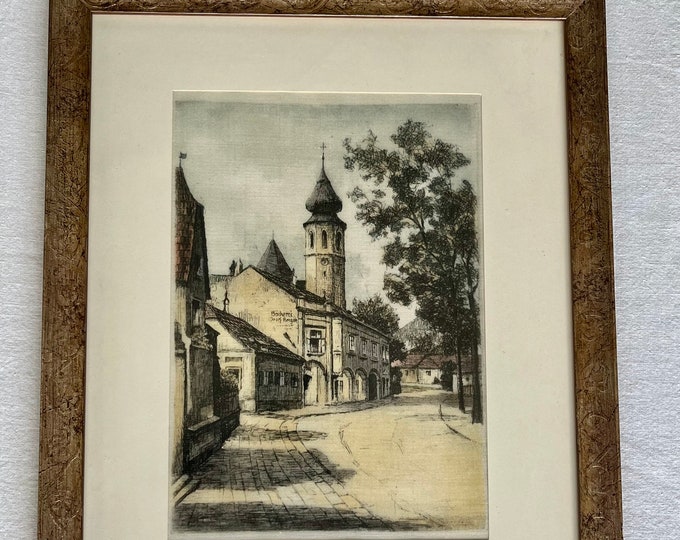 Signed HANS LEISCH ETCHING Coloured on Silk Framed, Original, Viennese ...