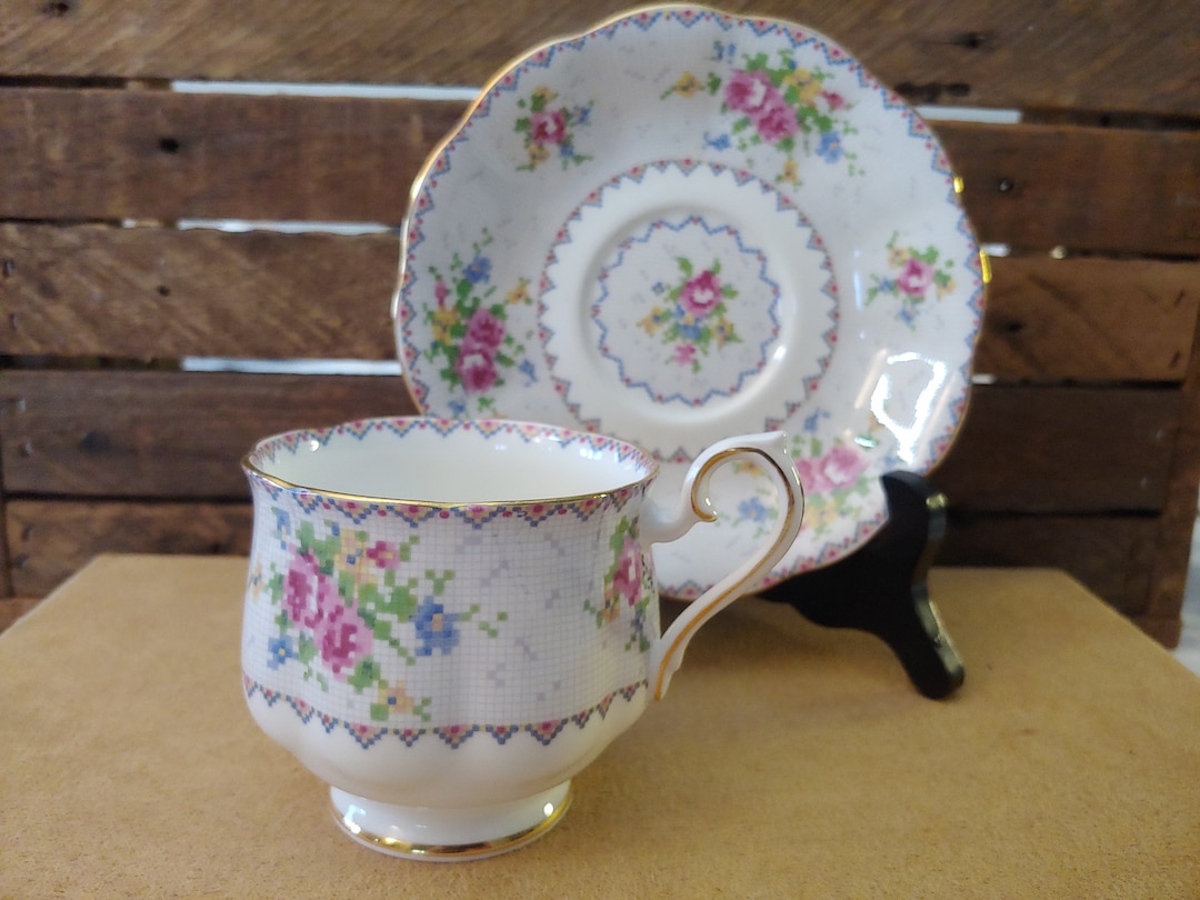 1930s Royal Albert Fine Bone China Tea Cup and Saucer PETIT POINT CHINA Pattern Teacup for ...