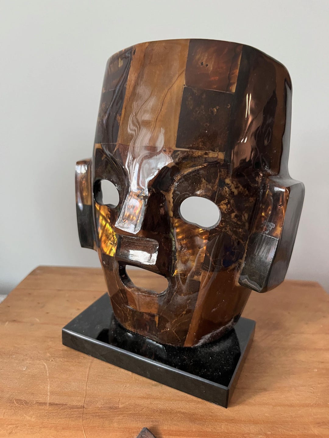 Vintage Mexican Mayan BROWN DEATH MASK Abalone Shell Semi Precious ...