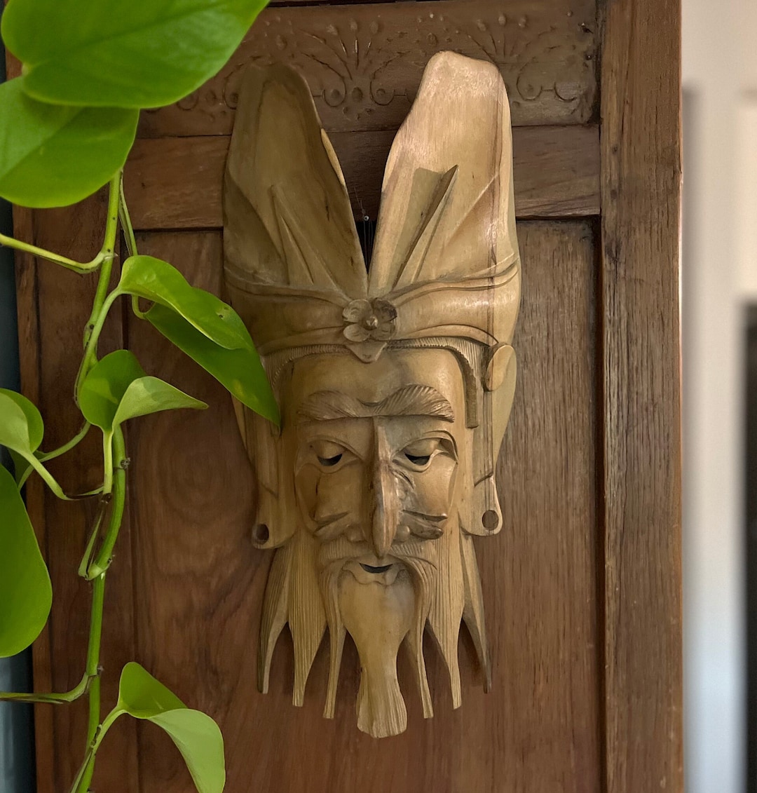 Vintage INDONESIAN WOOD MASK Handcarved Hibiscus Wood Balinese - Etsy