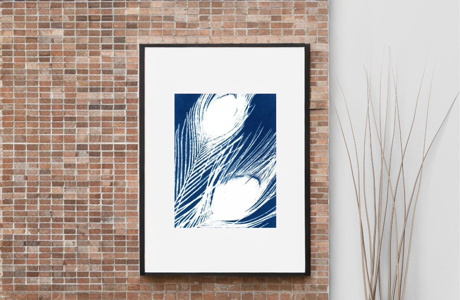 Double Peacock Feathers Print, Fine Art Print, Cyanotype Print ...