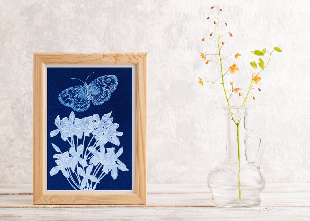 Moth & Flower Print, Fine Art, Cyanotype, Cyanotype Print, Botanical ...