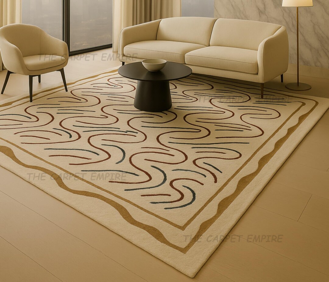 Hand Tufted Modern Curve Design Multicolor Modern Style Luxury Area Rug ...