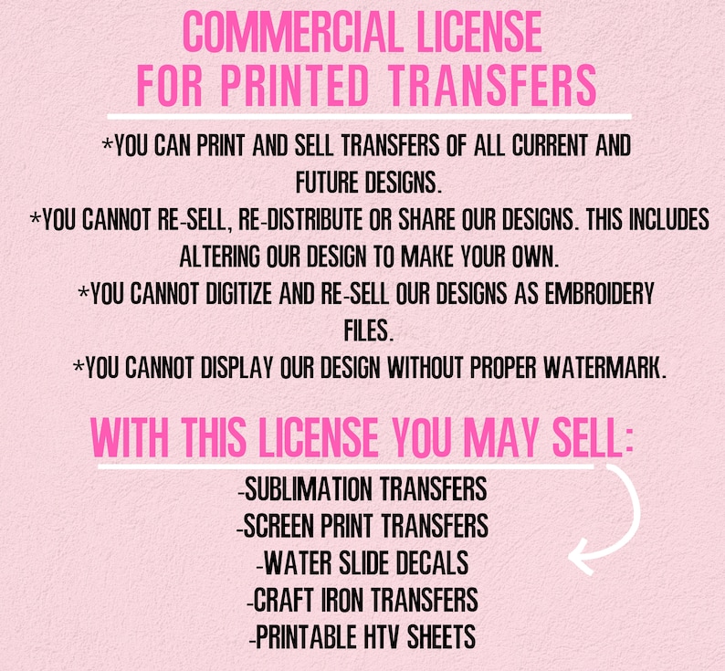Commercial License for DTF Transfers, Printed Transfers, Sublimation ...