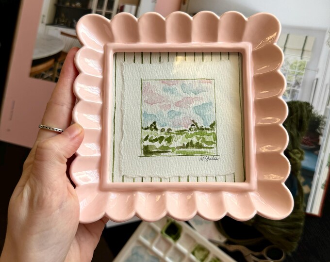 HAND-DRAWN Watercolor Mini-painting in a Frame, Landscape "memories ...