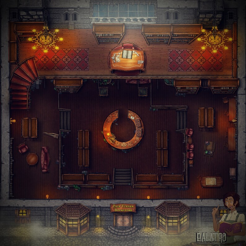 Page Turner Bookstore Phased Battle Map, Dnd Battle Map, D&D, Battlemap ...