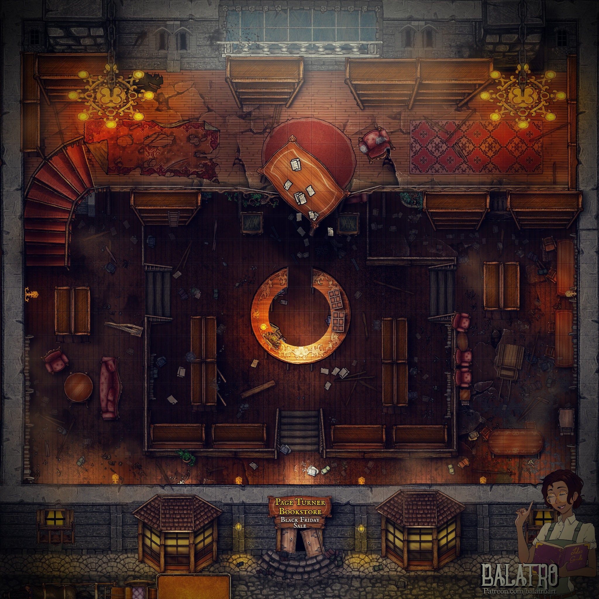 Page Turner Bookstore Phased Battle Map, Dnd Battle Map, D&D, Battlemap ...