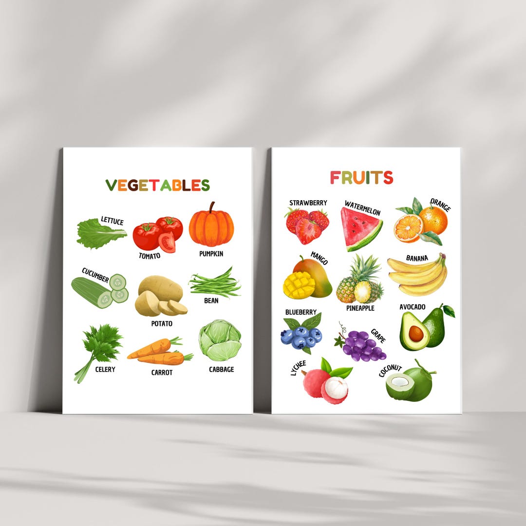 Vegetables and Fruit Poster, Montessori Nursery Learning Art, Kids Room ...