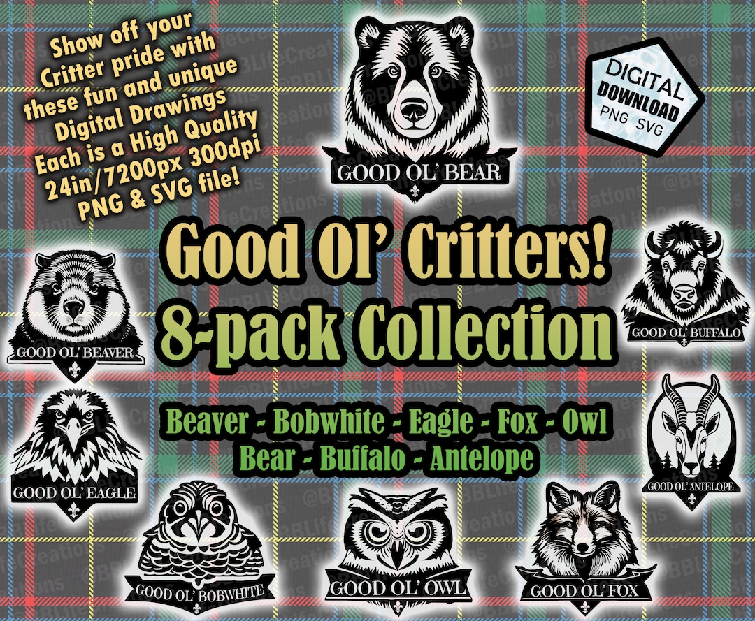 Good Ol' Critter 8-pack PNG/SVG Digital Download - Set of Beaver ...