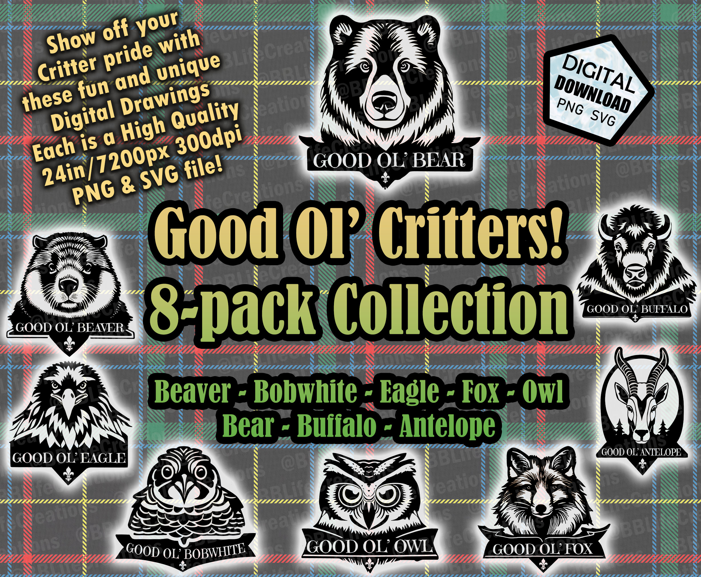 Good Ol' Critter 8-pack PNG/SVG Digital Download - Set of Beaver ...