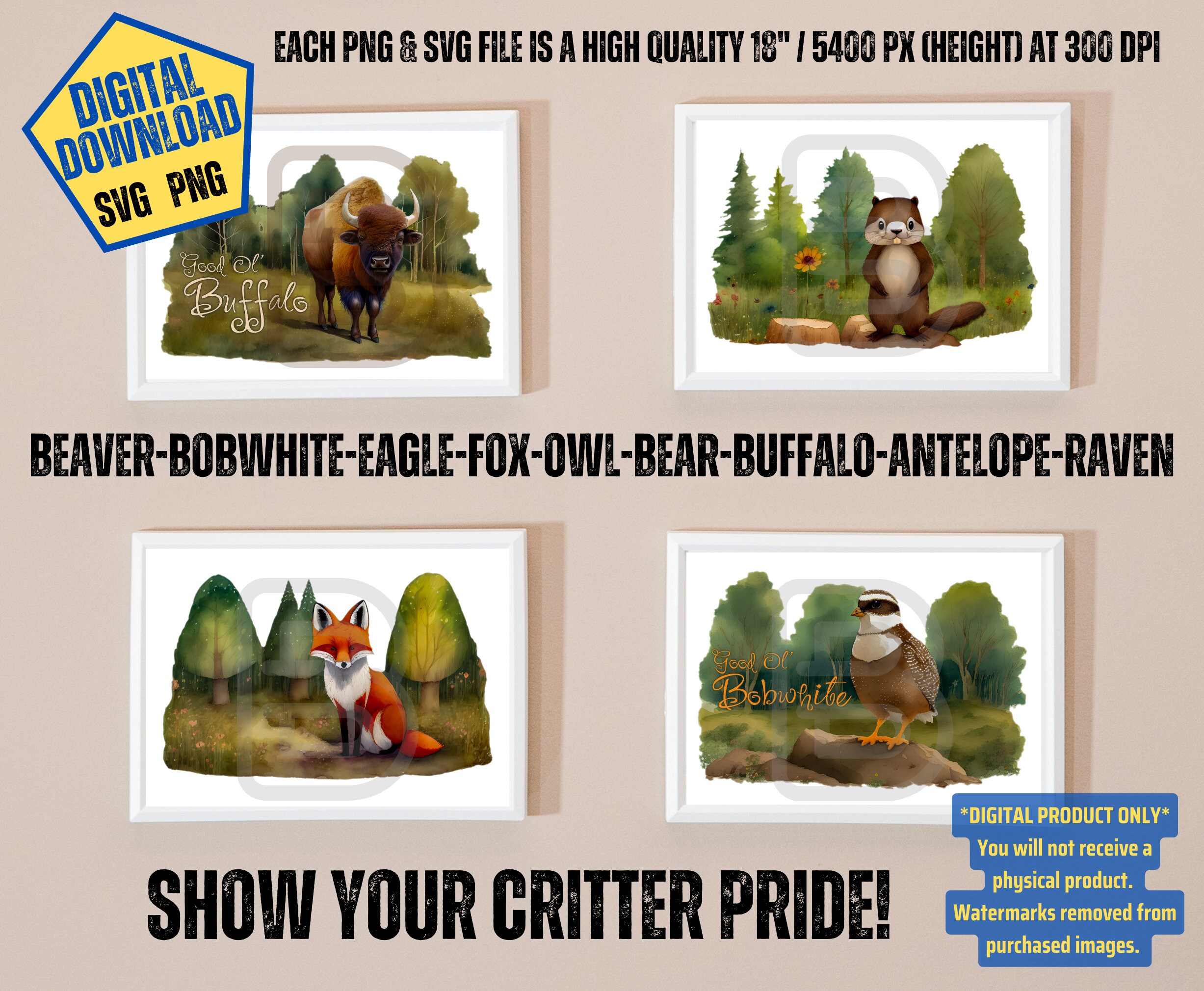 Good Ol' Critter Storybook 18-pack PNG/SVG Digital Download Wood Badge ...