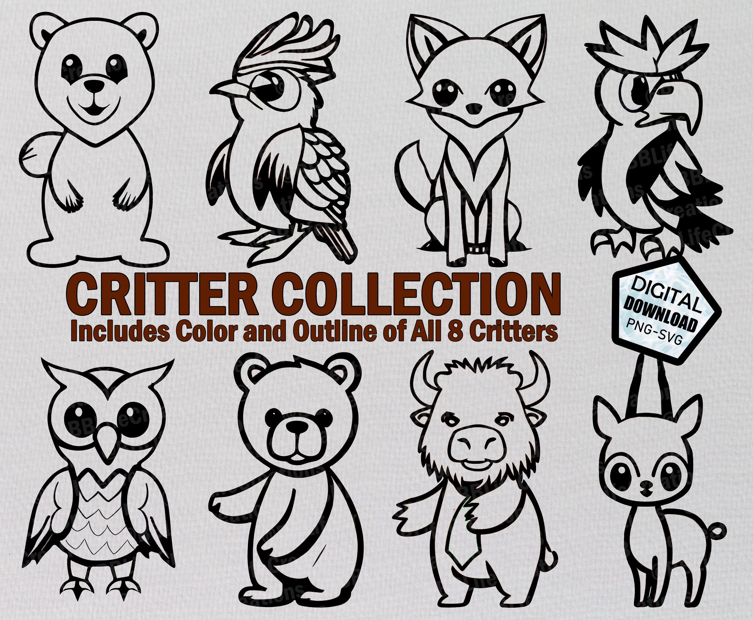 Good Ol' Critter Cartoon Drawing 16-pack PNG/SVG Digital Download - Set ...