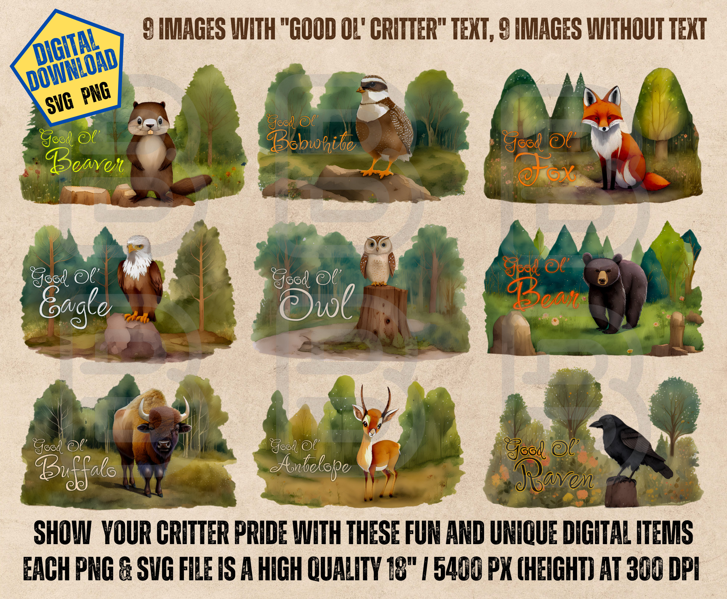 Good Ol' Critter Storybook 18-pack PNG/SVG Digital Download Wood Badge ...