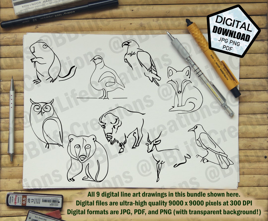 Good Ol' Critter Digital Line Art 9-critter Bundle - Beaver, Bobwhite ...