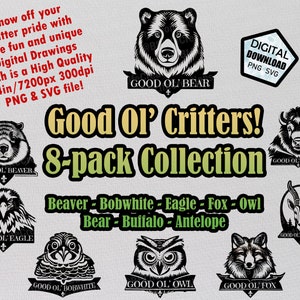 Good Ol' Critter 8-pack PNG/SVG Digital Download - Set of Beaver ...