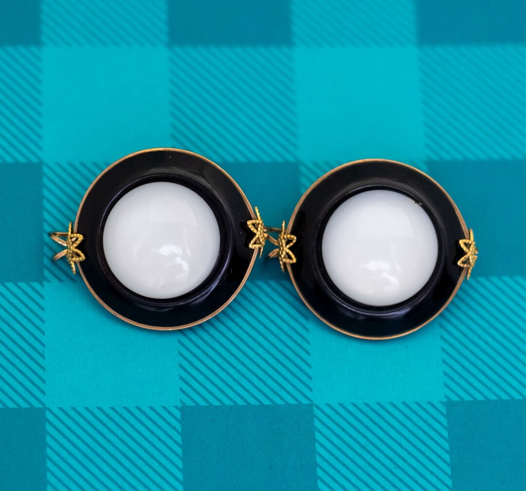 Vintage White Faux Pearl Center Black Ring Clips - Z24 - Etsy