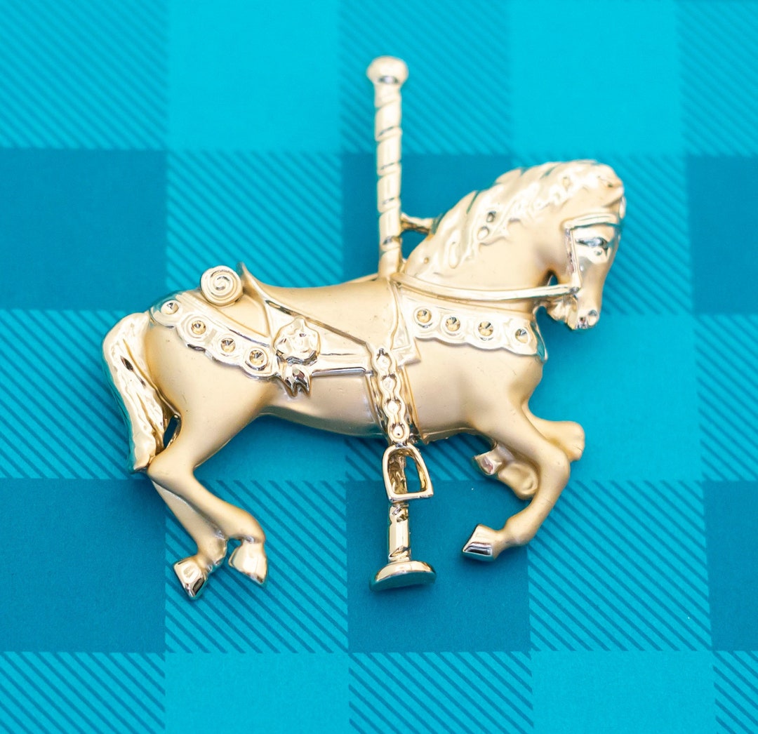 Vintage Gold Tone Carousel Horse Brooch - Z16 - Etsy