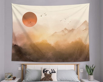 Vintage Sun Tapestry Retro 70s Rainbow Sunrise Sunset Minimal Geometric ...