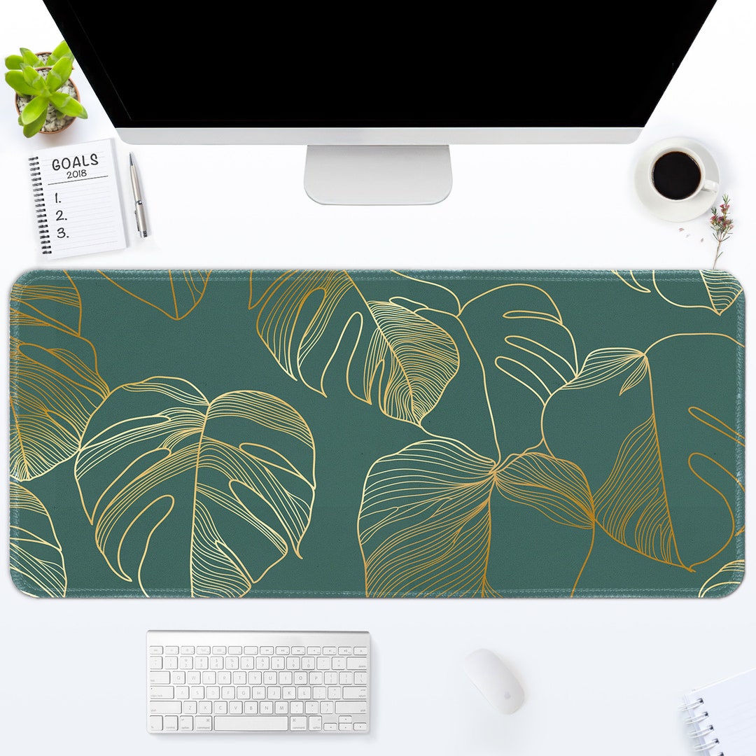 Gold Leaves Desk Mat, Wild Split-leaf Mouse Pad Botanical Nature Plant ...